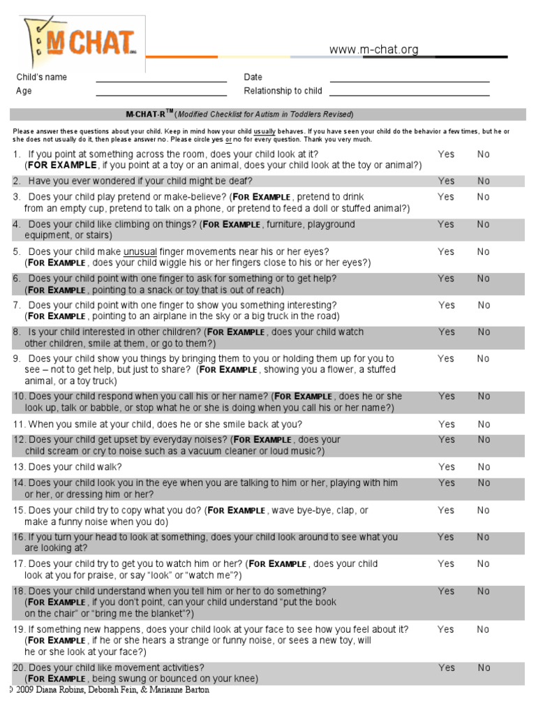 MCHAT-R Questionnaire | PDF | Language Arts & Discipline