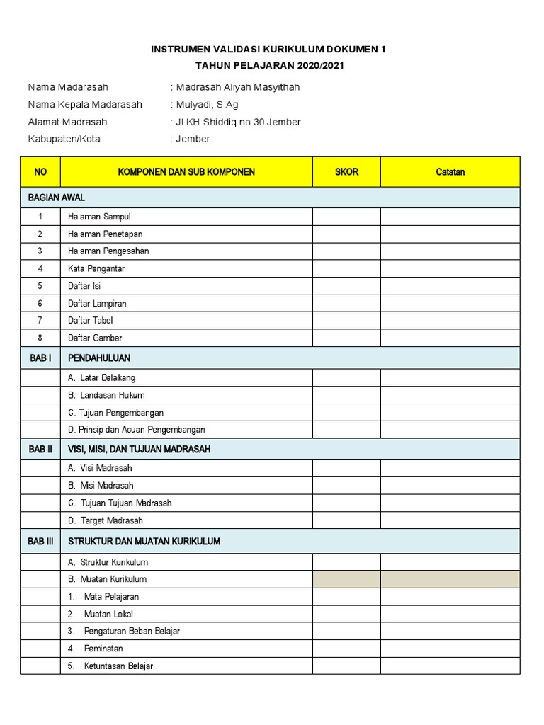 Instrumen Validasi Kom 2022 | PDF