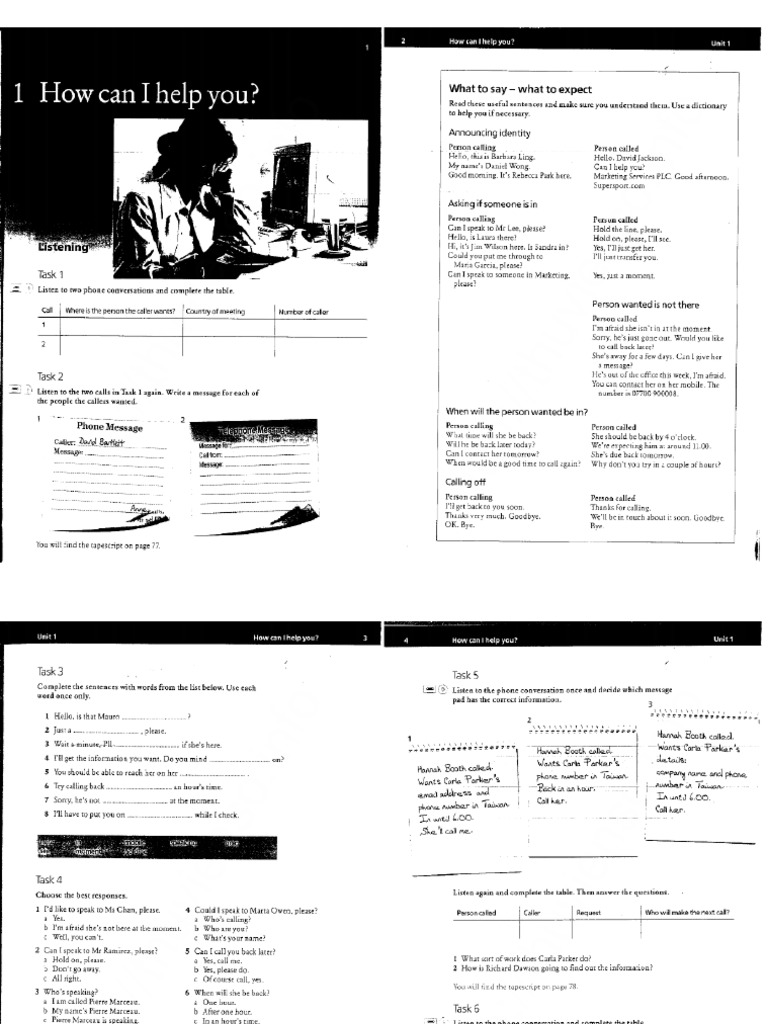 Cambridge - Telephoning in English 3rd Edition Unit 1 | PDF