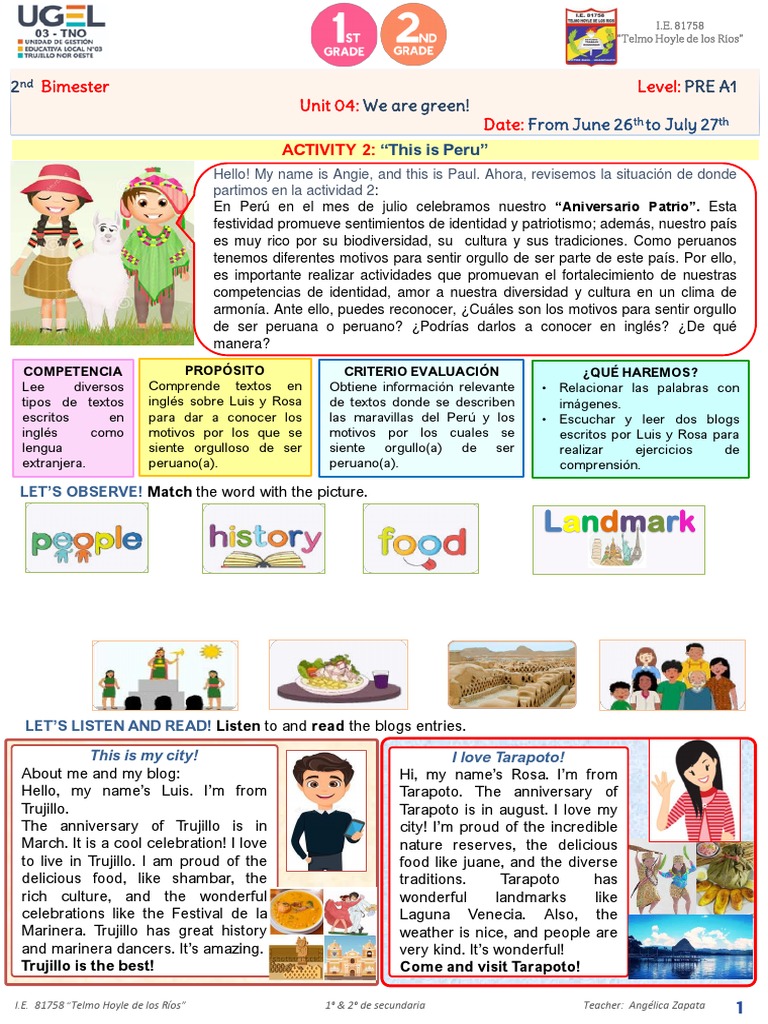 Bimester Level: Unit 04: Date:: Activity 2 | PDF | Perú