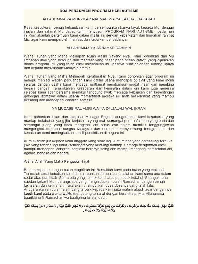 Doa Perasmian Program Hari Autisme | PDF