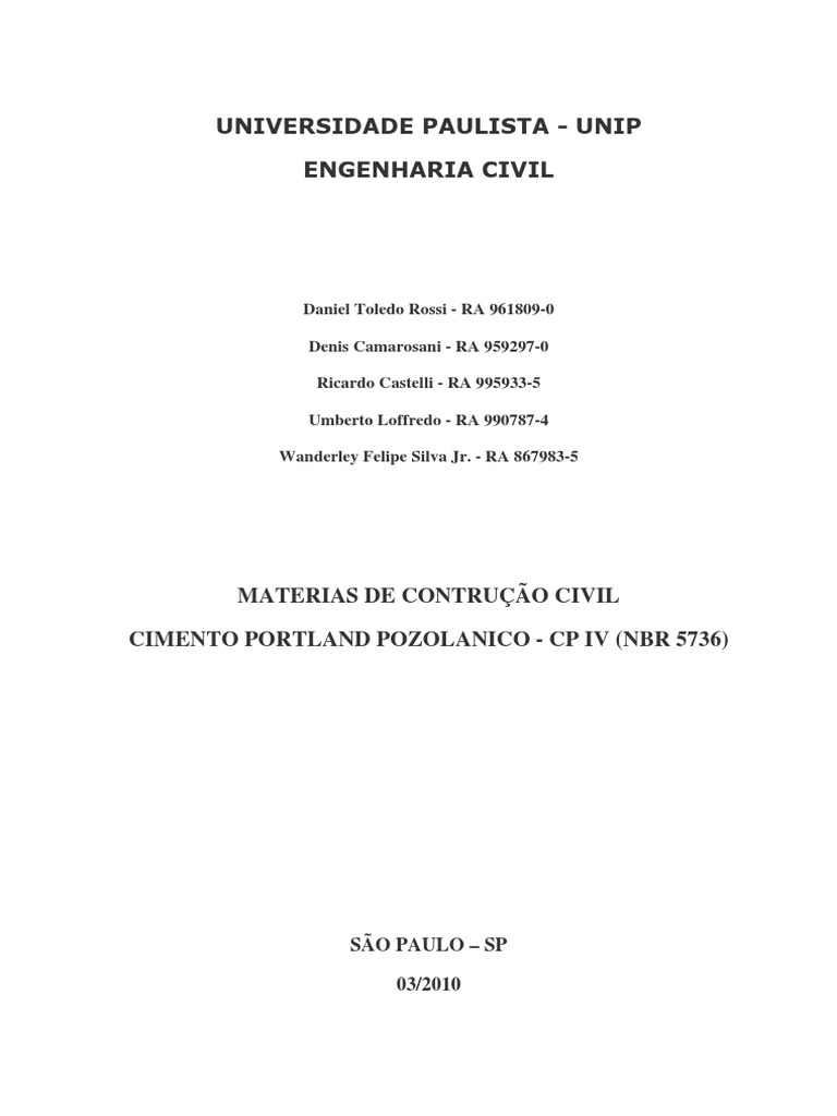 Cimento Portland Pozolanico Pdf Cimento Engenharia Estrutural