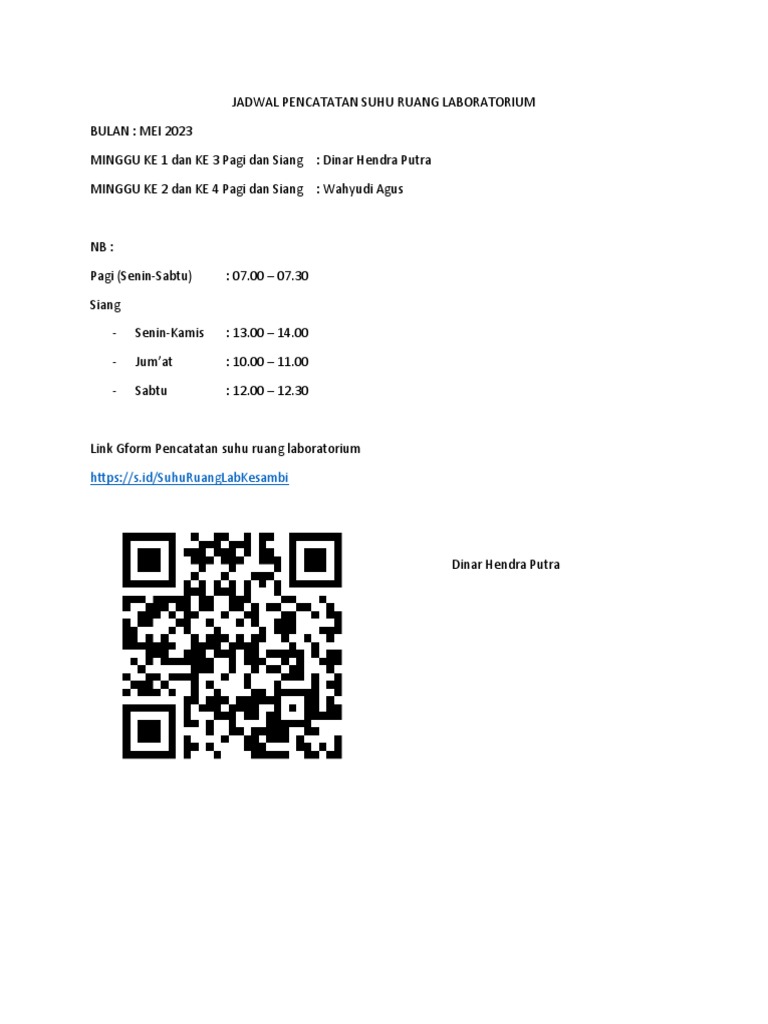Jadwal Pencatatan Suhu Ruang Laboratorium | PDF