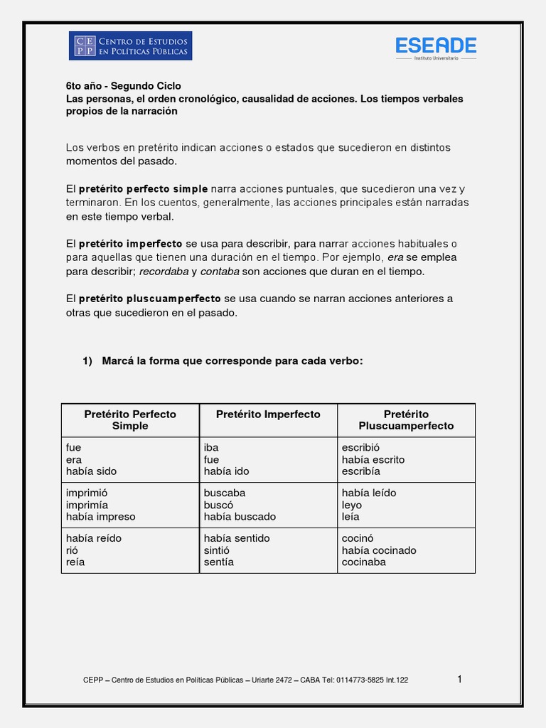 Los Tiempos Verbales Ejercicio 2 1 | PDF | Mecánica del lenguaje ...