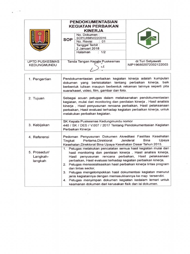 Sop Pendokumentasian Kegiatan Perbaikan Kinerja | PDF