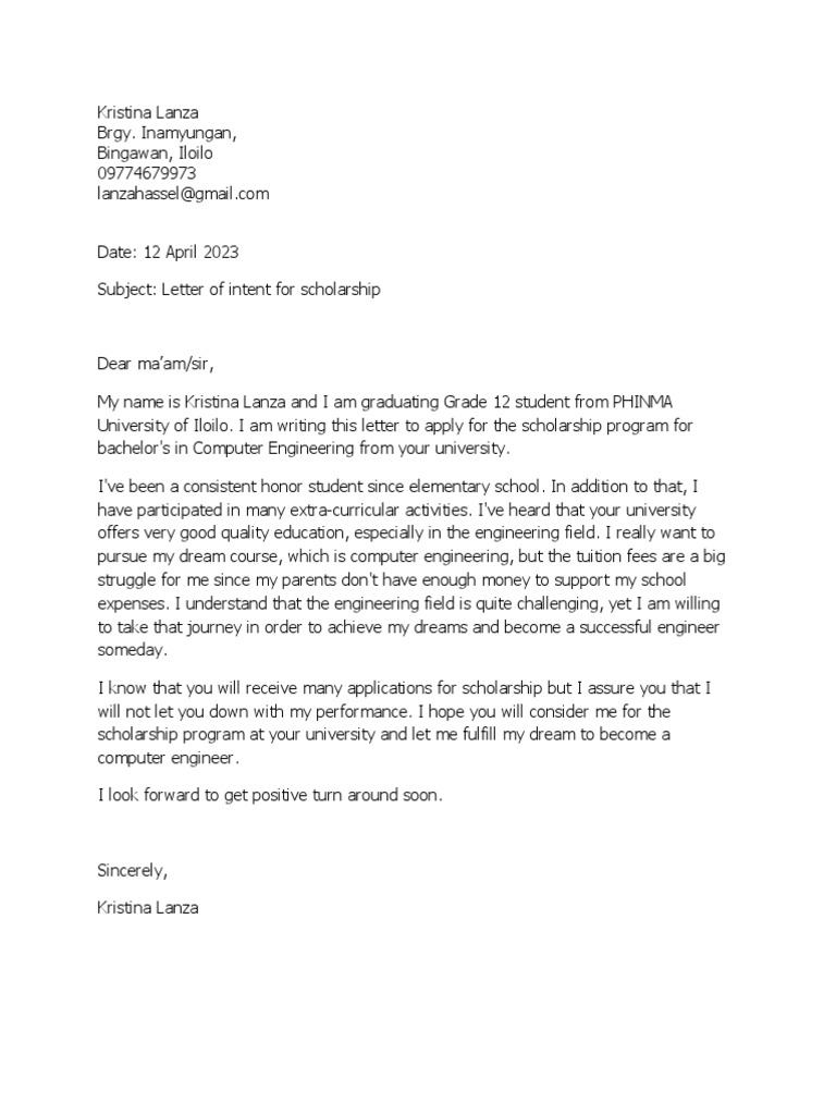 Letter for Scholarship | PDF