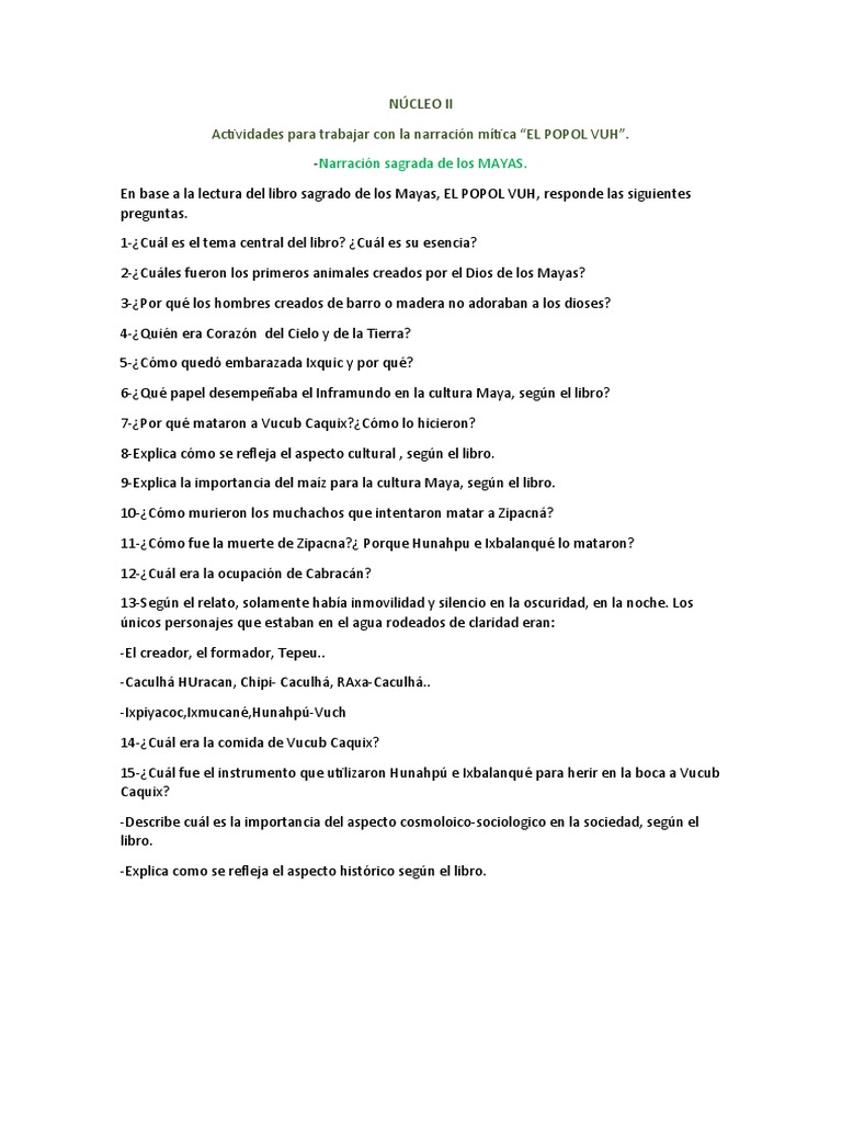 Actividades Popol Vuh | PDF