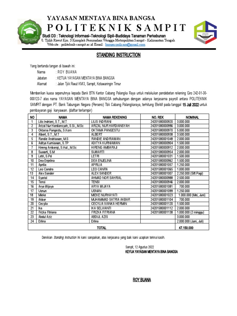 Standing Instruction | PDF