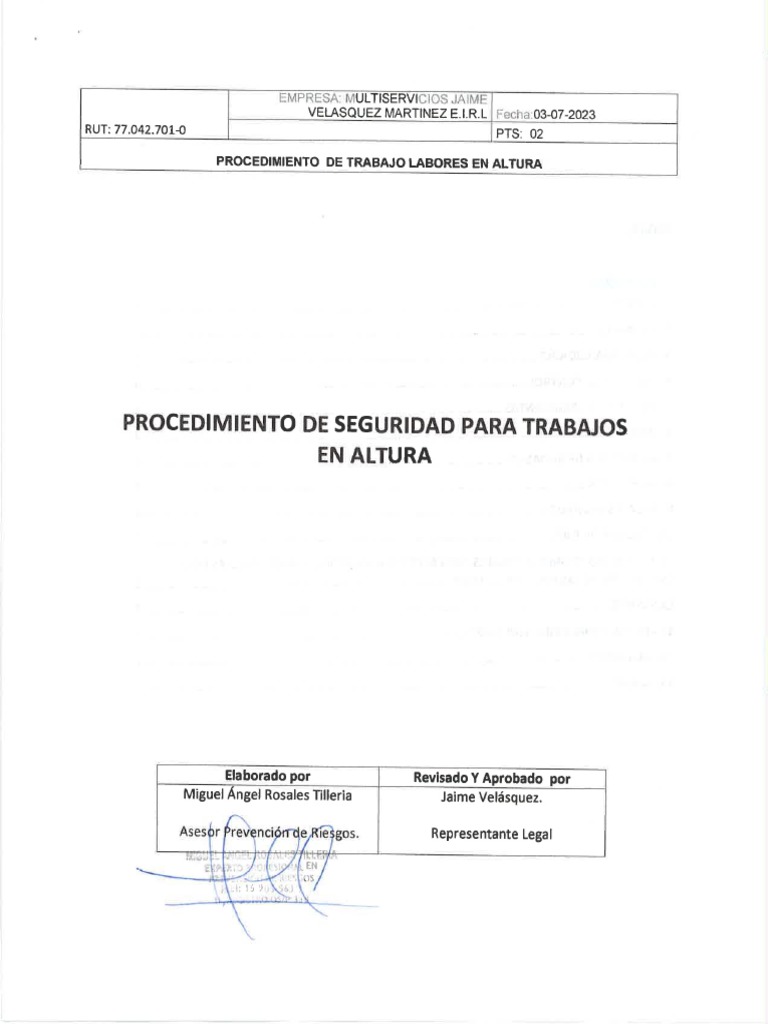 Procedimiento de Trabajo Altura | PDF
