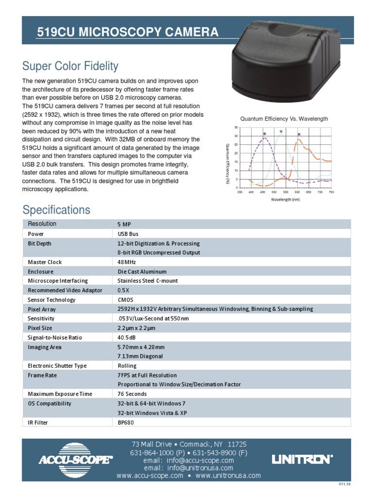 ACCUSCOPE 519UC Micrometrics CMOS Digital Camera | PDF | Camera | Pixel