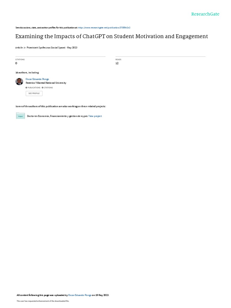 Examining The Impacts of Chatgpt On Student Motivation and Engagement | PDF | Artificial ...
