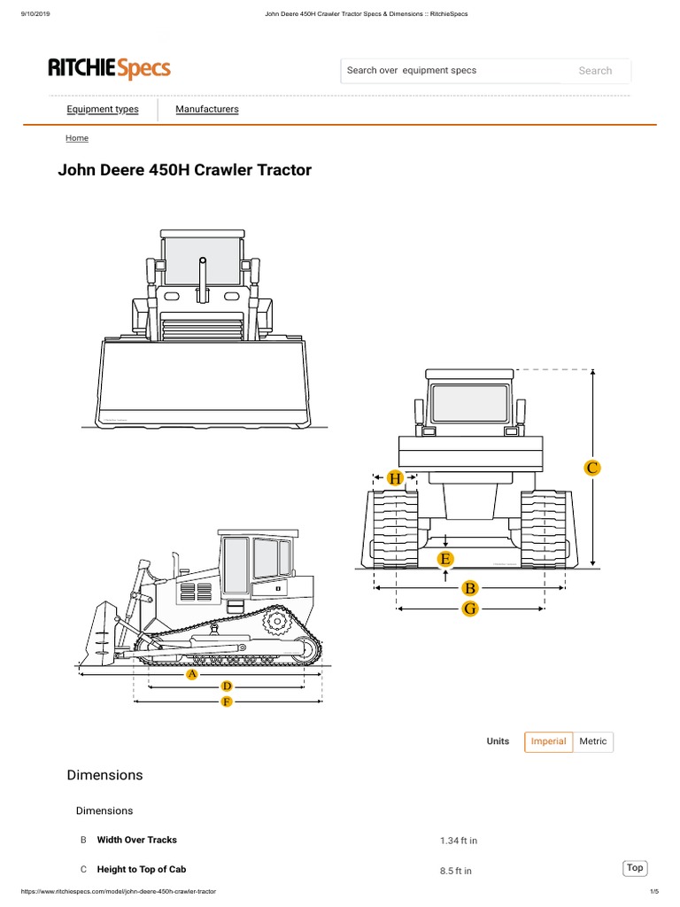 John Deere 450H Crawler Tractor Specs & Dimensions - RitchieSpecs | PDF