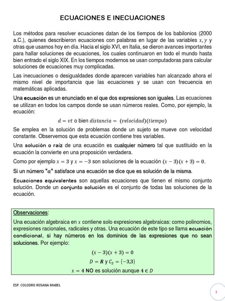 2.ecuaciones e Inecuaciones | PDF | Ecuaciones | Ecuación cuadrática