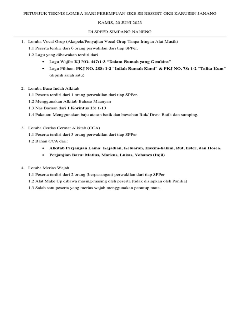 Petunjuk Teknis Lomba Hari Perempuan Gke | PDF