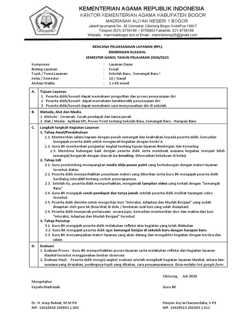 RPL Dan Materi BK - Sekolah Baru.. Semangat Baru ! | PDF