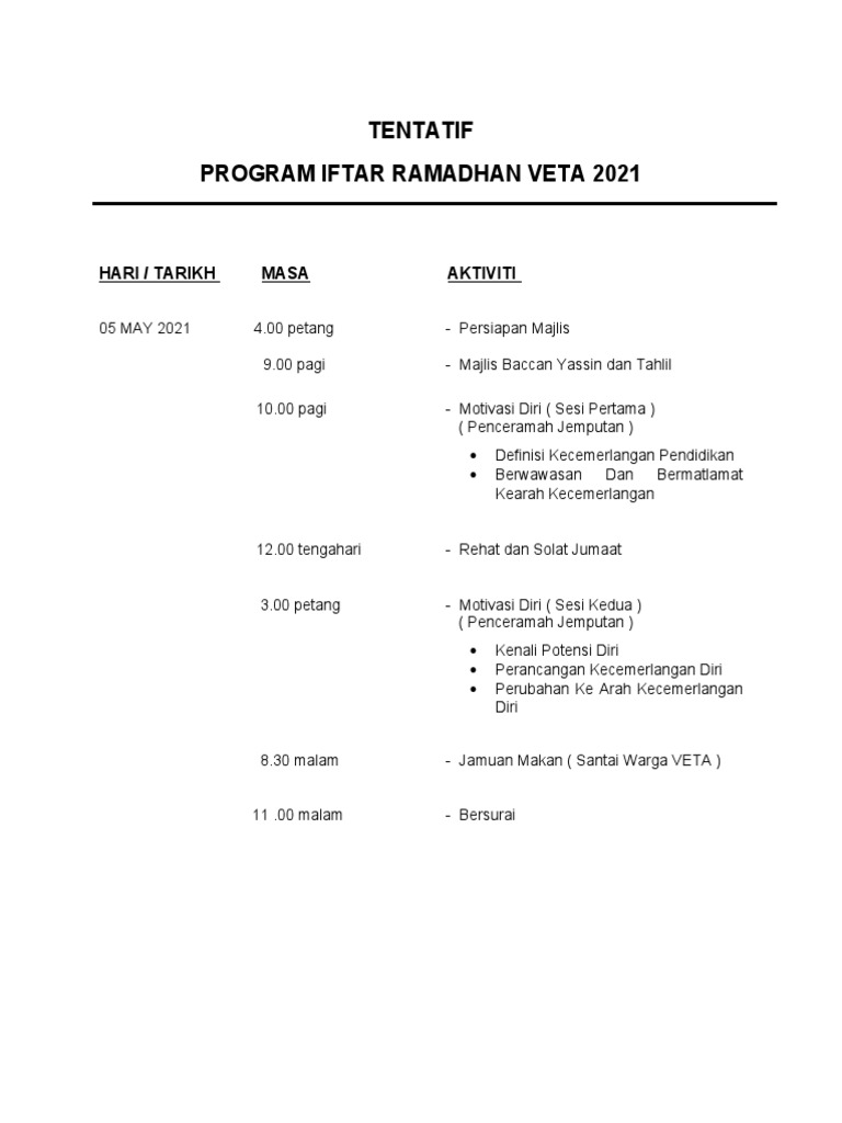 Contoh TENTATIF & MENU | PDF