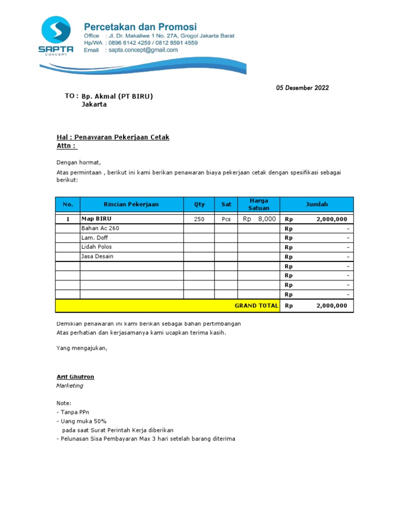Penawaran Cetak Map Biru | PDF
