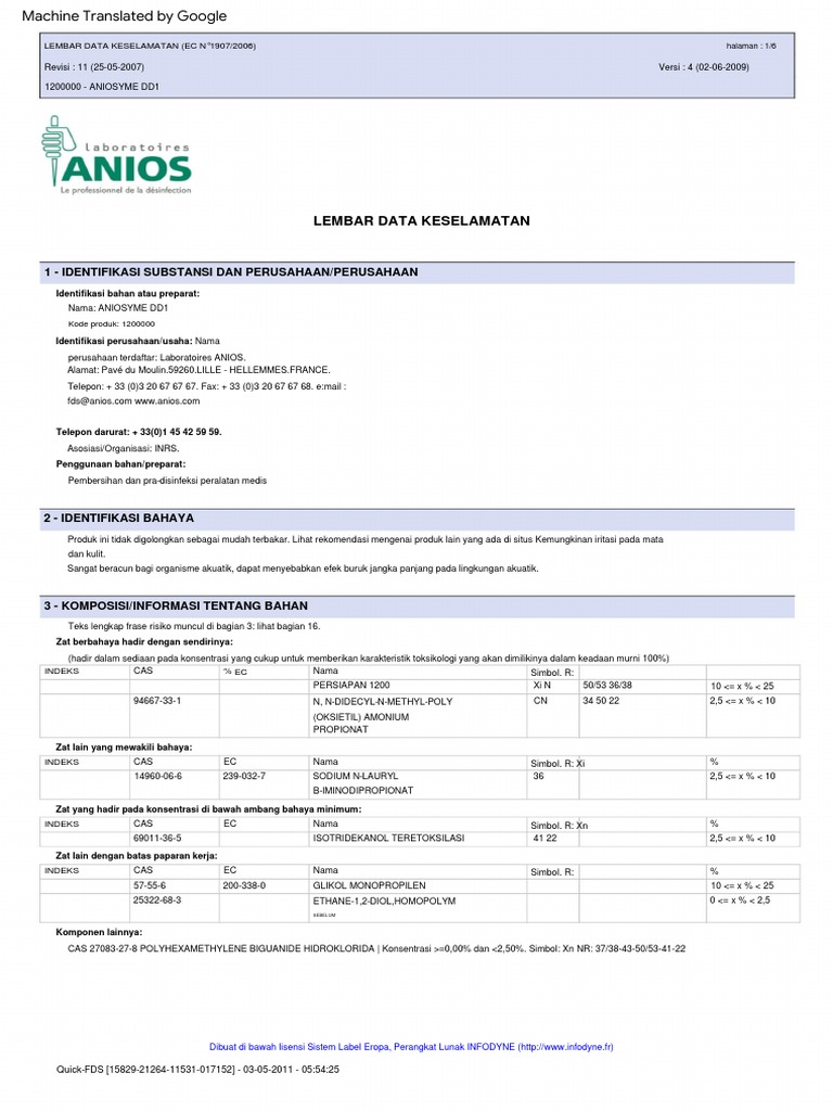 Aniosyme dd1 Sds PDF Free | PDF