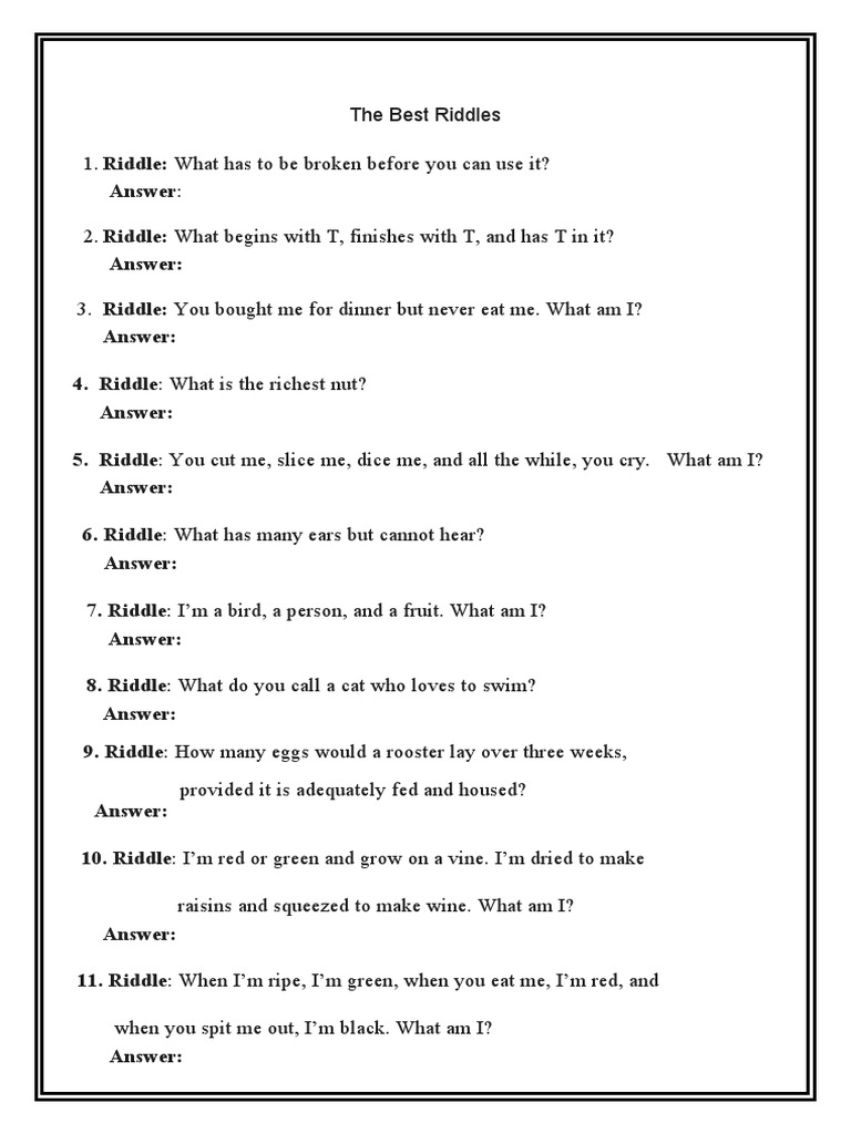 English Language Society Activity - The Best Riddles. | PDF