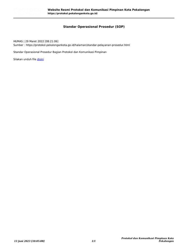 Standar Pelayanan Prosedur | PDF