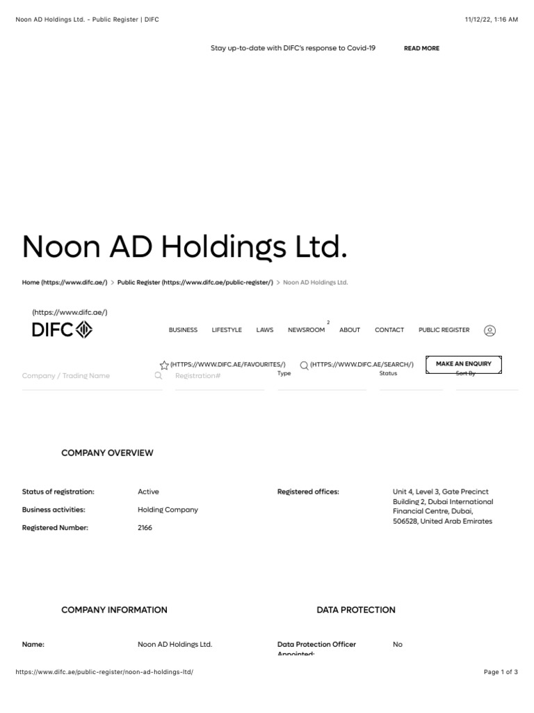 Noon AD Holdings Ltd. - Public Register - DIFC | PDF | Companies ...