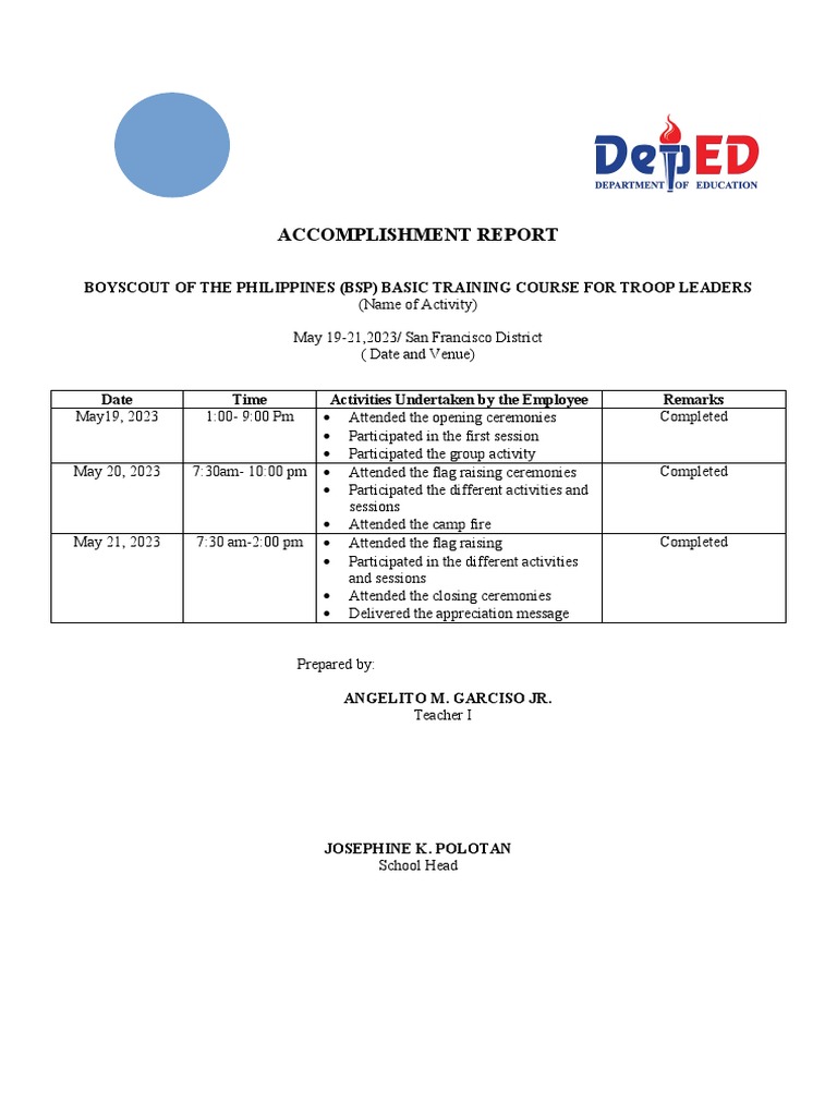 Accomplishment Report | PDF