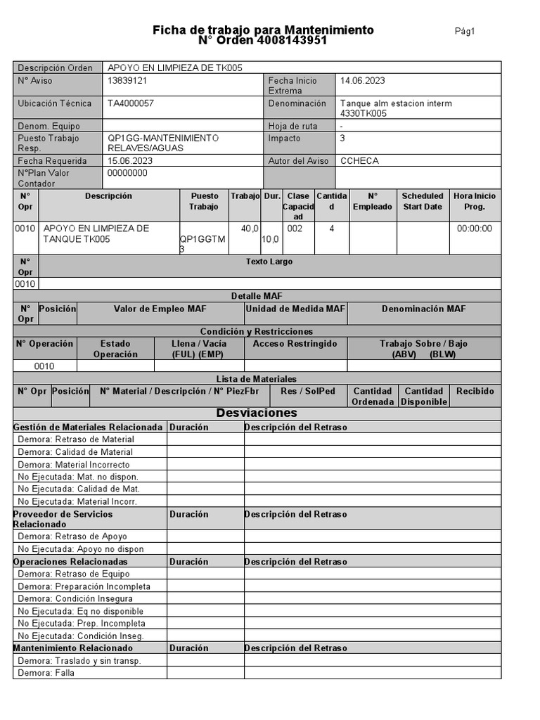 Limpieza Tanque TK005: Detalles | PDF