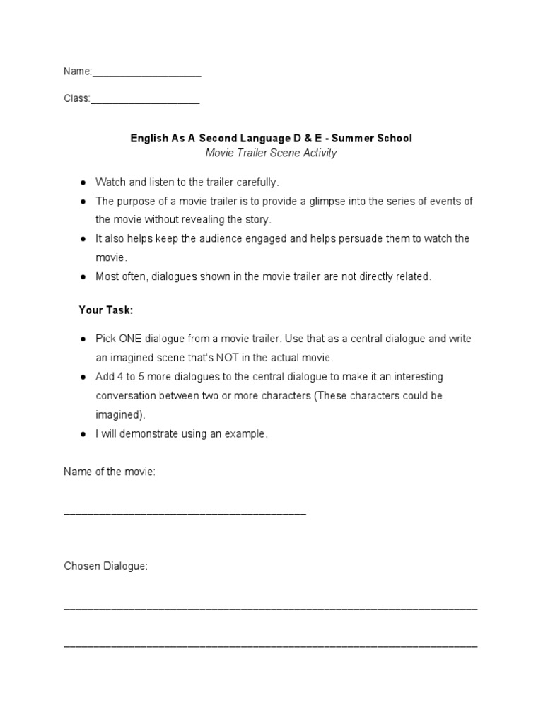 ESL Movie Trailer Scene Activity | PDF
