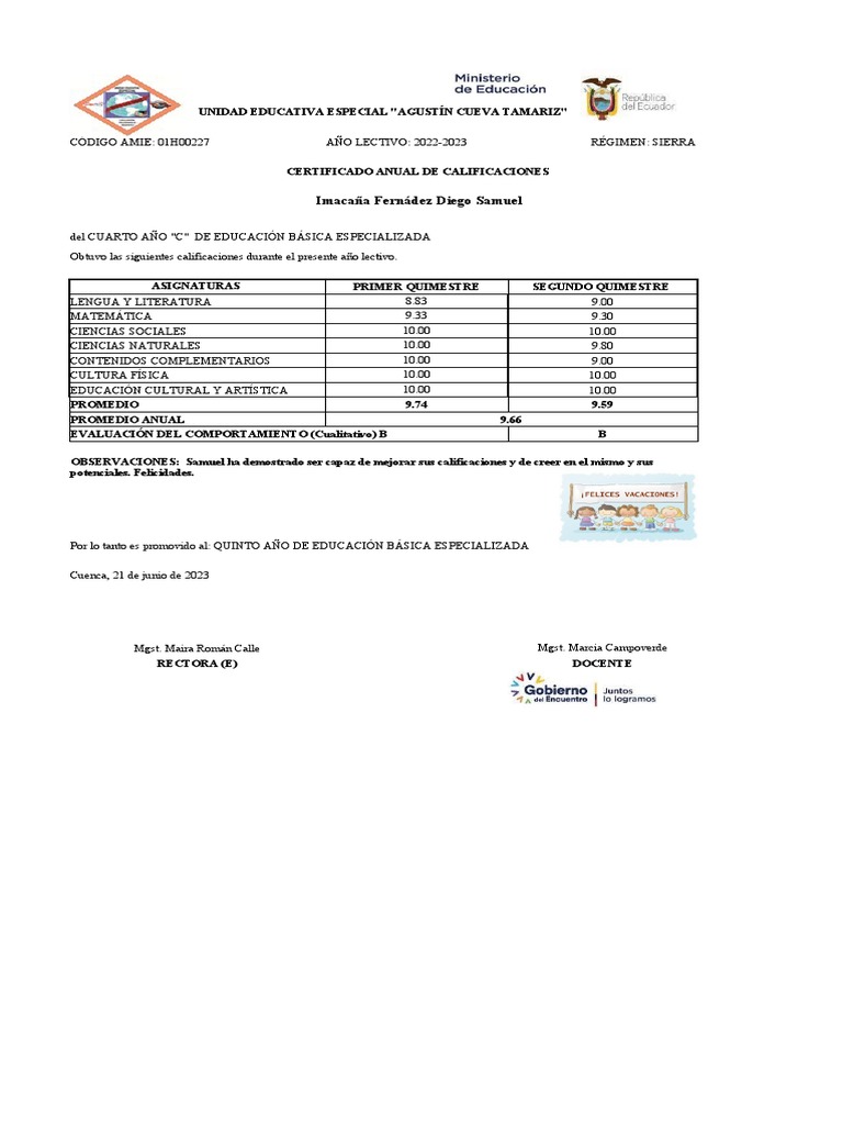 Certificados de Promovido 4to C | PDF | Science
