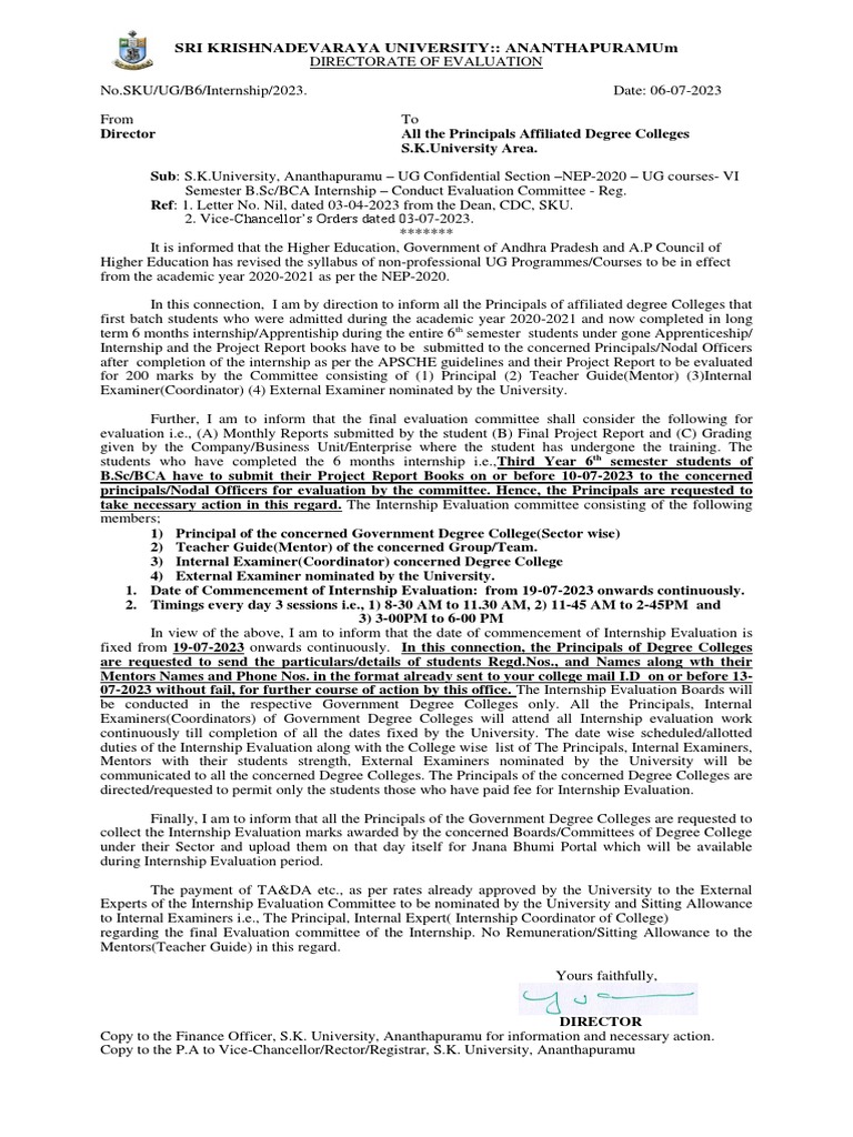 UG Courses - VI Semester B.sc-bCA Internship | PDF