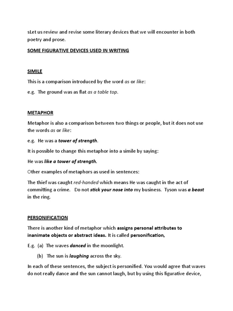 English Proficiency Some Literary Devices That We Will Encounter in ...