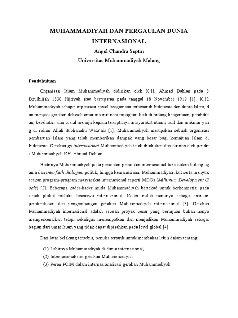Angel Chandra Septin - Muhammadiyah Dan Pergaulan Dunia Internasional | PDF