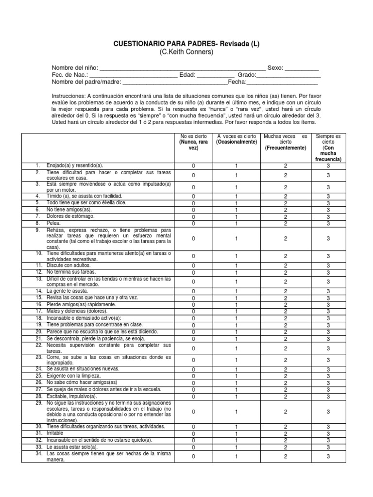 Conners para Padres | PDF