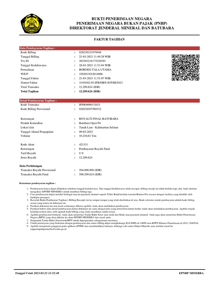 Billing Tagihan FINAL TB. LUMENA 38 BG. LMN 319 | PDF