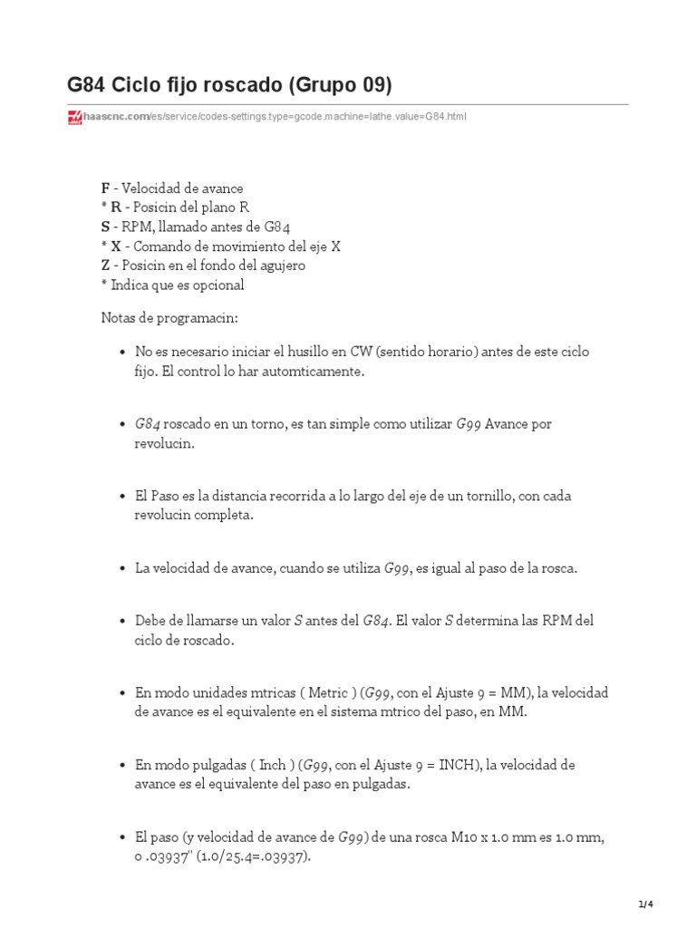 Ciclo G84 para Roscado CNC | PDF | Bienes manufacturados | Procesos ...