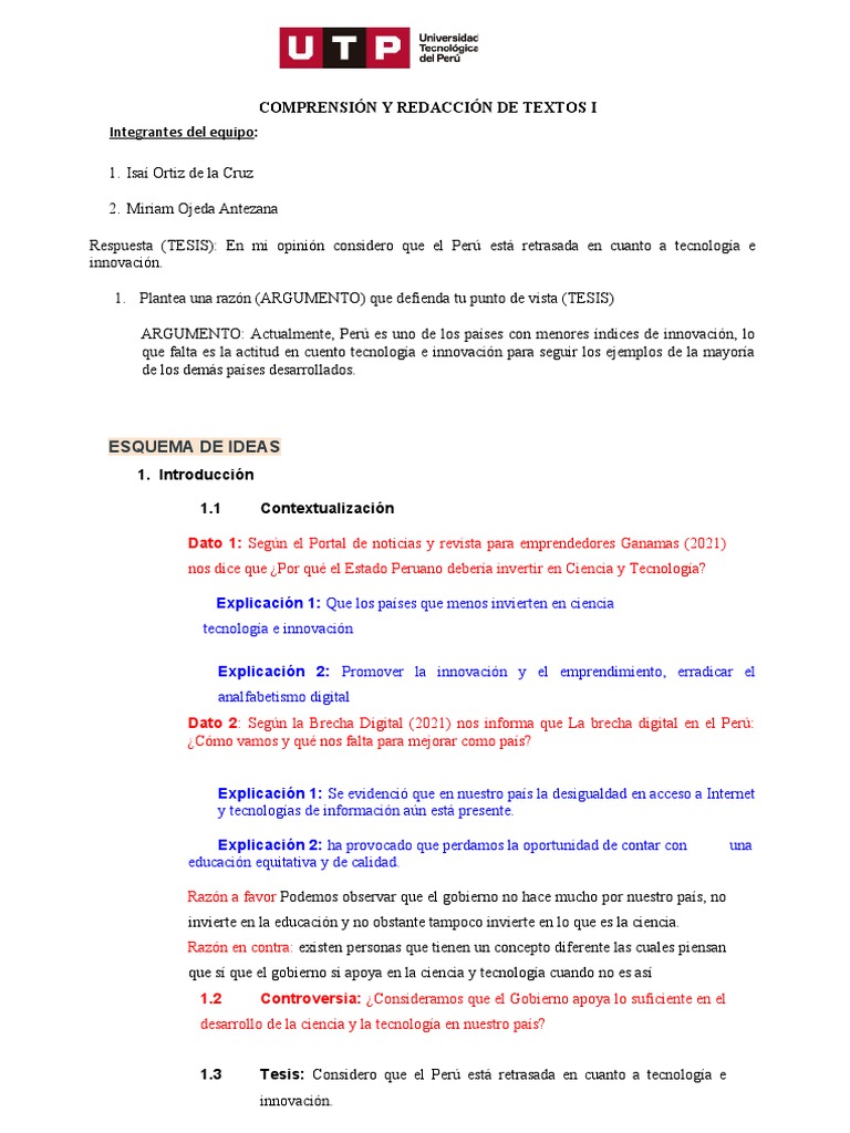 Semana 06 Tarea - Redacción Preliminar de Un Texto Argumentativo para La PC1 | PDF