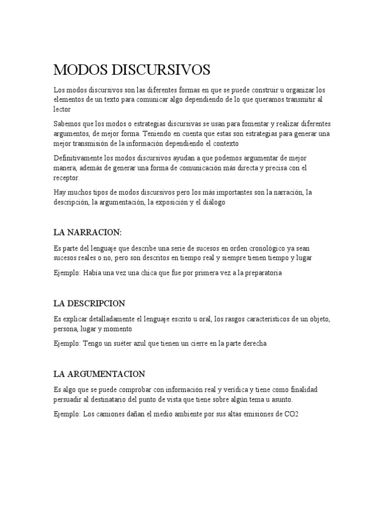 Modos Discursivos: Tipos y Ejemplos | PDF