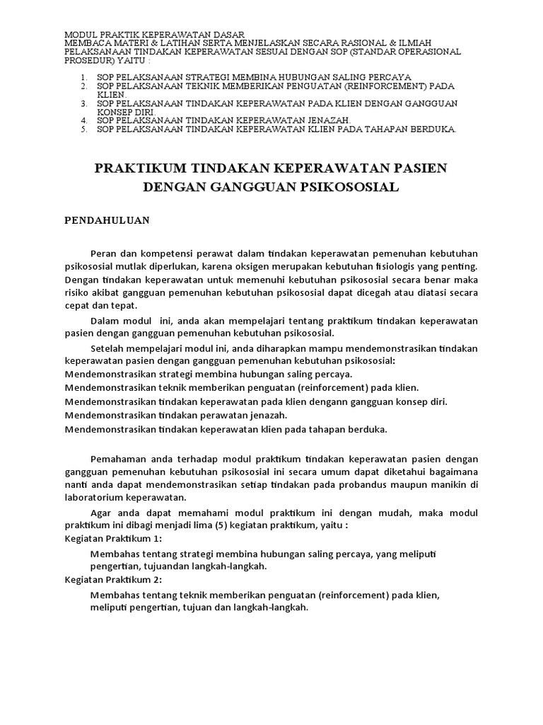 Modul Praktikum Keperawatan Psikososial | PDF