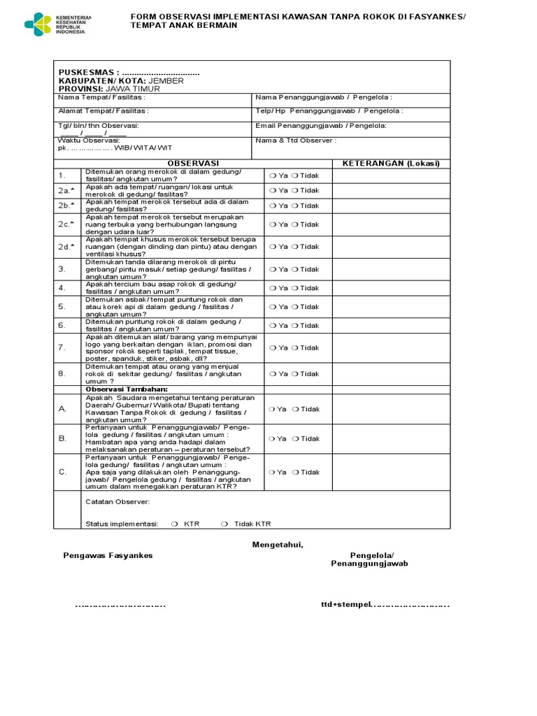 Form Ba Monev KTR Fasyankes, Tempat Anak Bermain | PDF