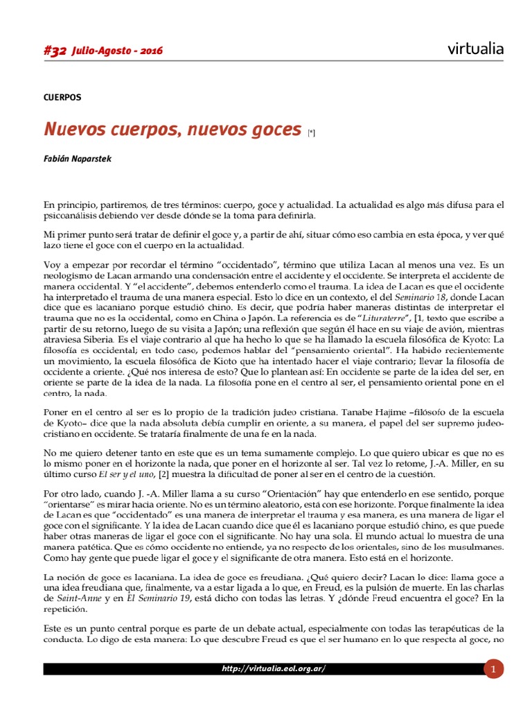 Naparstek, F. Conferencia en Medellín, ''Nuevos Cuerpos, Nuevos Goces ...