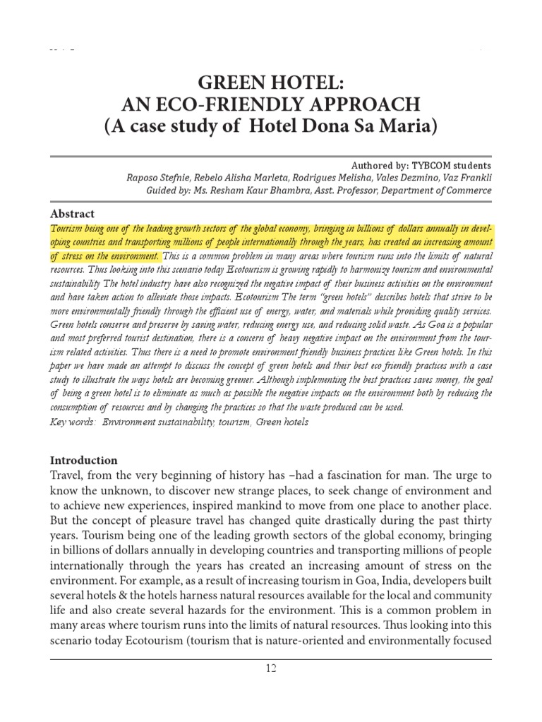 Eco-Friendly Hotels: A Case Study | PDF | Tourism | Sustainability