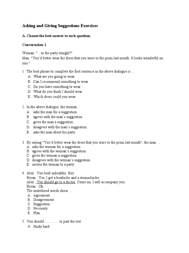 Asking and Giving Suggestions Exercises | PDF