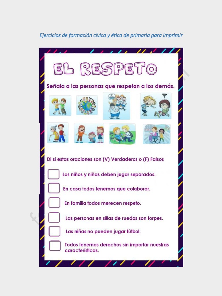 Ejercicios de Formacion Civica y Etica de Primaria para Imprimir | PDF