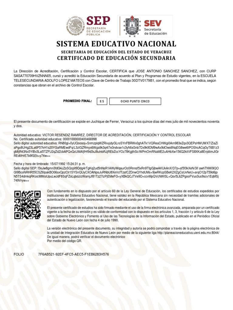 Certificado Original Jose Anto | PDF