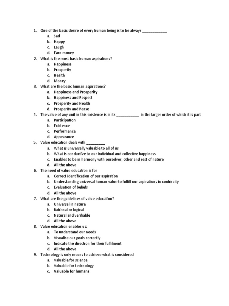 UHV MCQ Module 1 | PDF | Motivational | Motivation