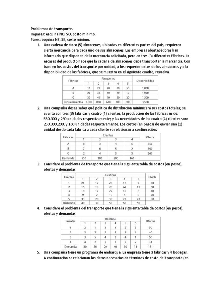 Problemas De Transporte Pdf Transporte Economias