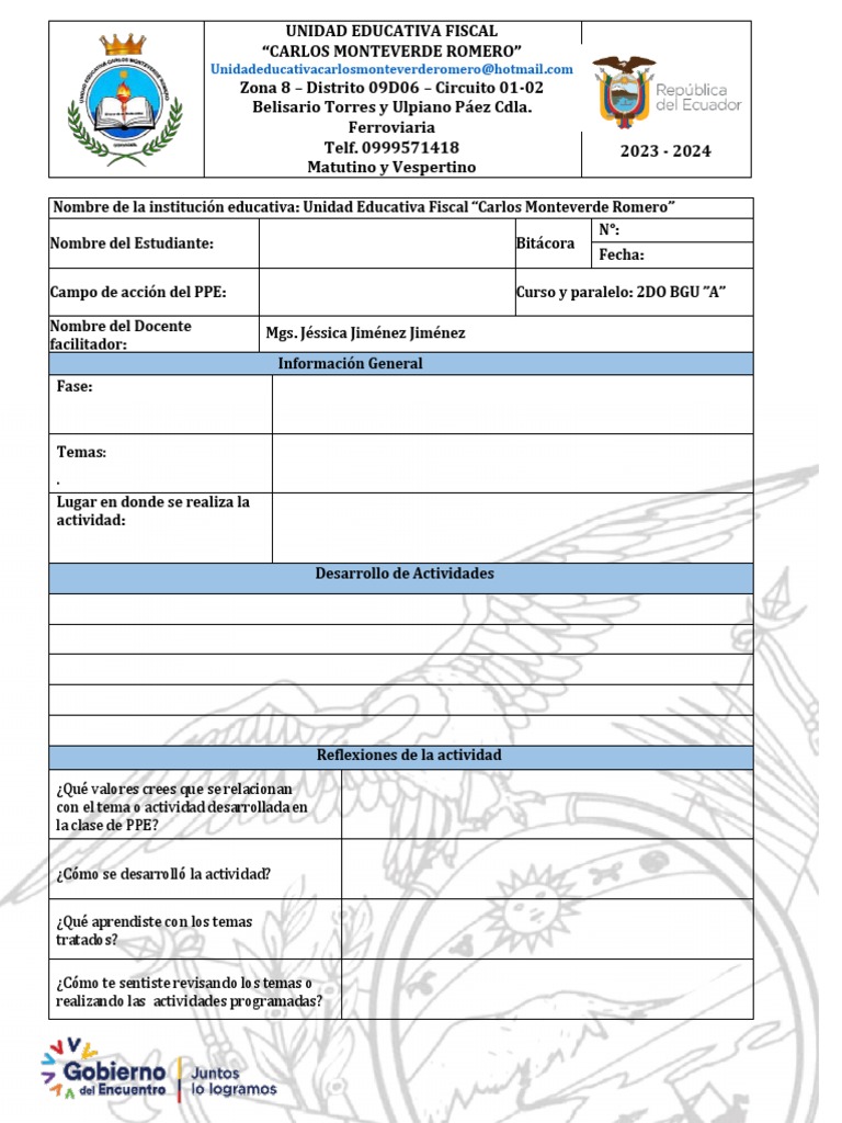 MODELO-BITACORA 2023-2024 | PDF