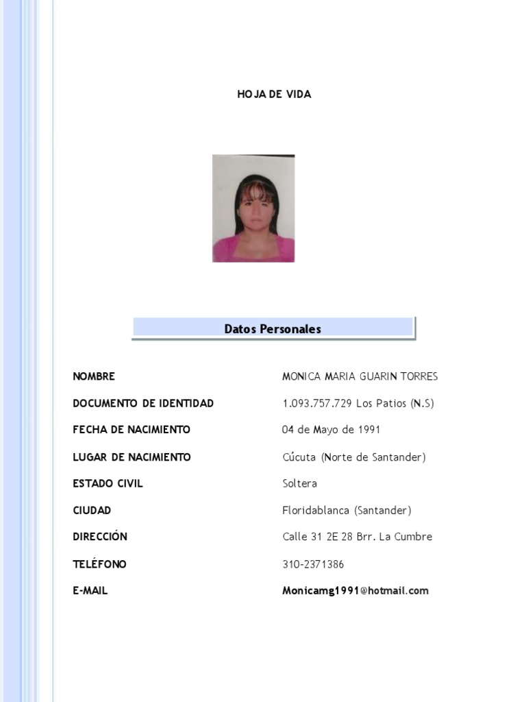 Hoja de Vida Monica Maria Guarin Torres | PDF