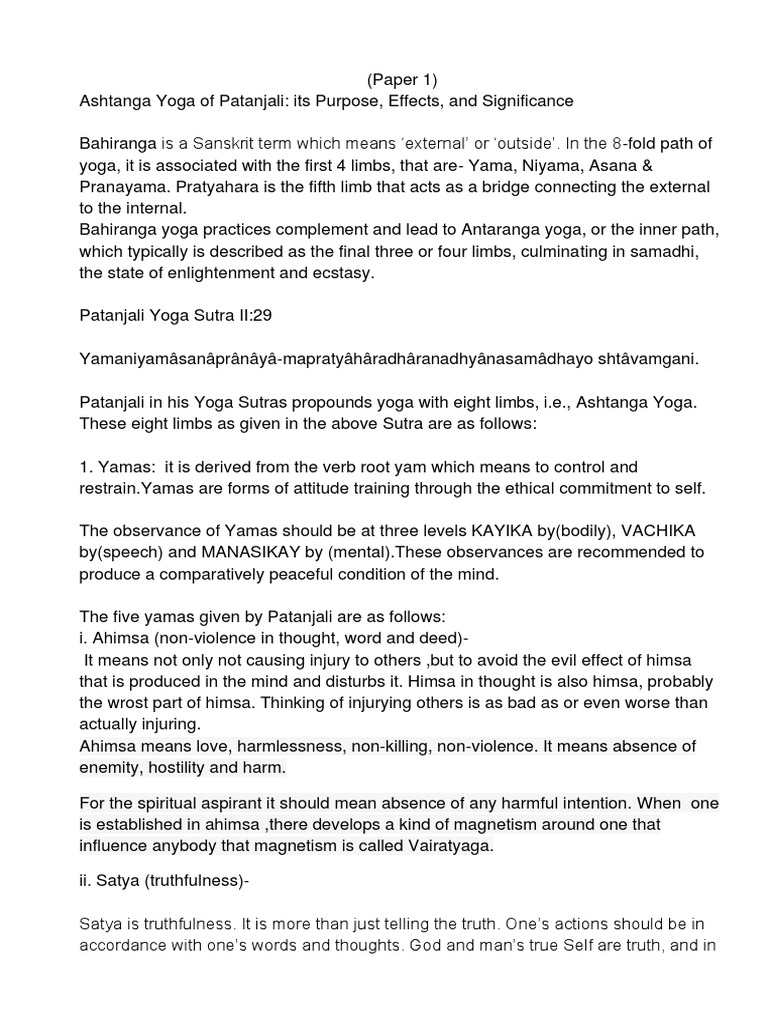 Ashtanga Yoga of Patanjali | PDF | Asana | Yoga