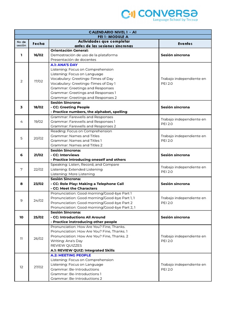A1 Level English Learning Calendar | PDF | Grammar | Grammatical Number